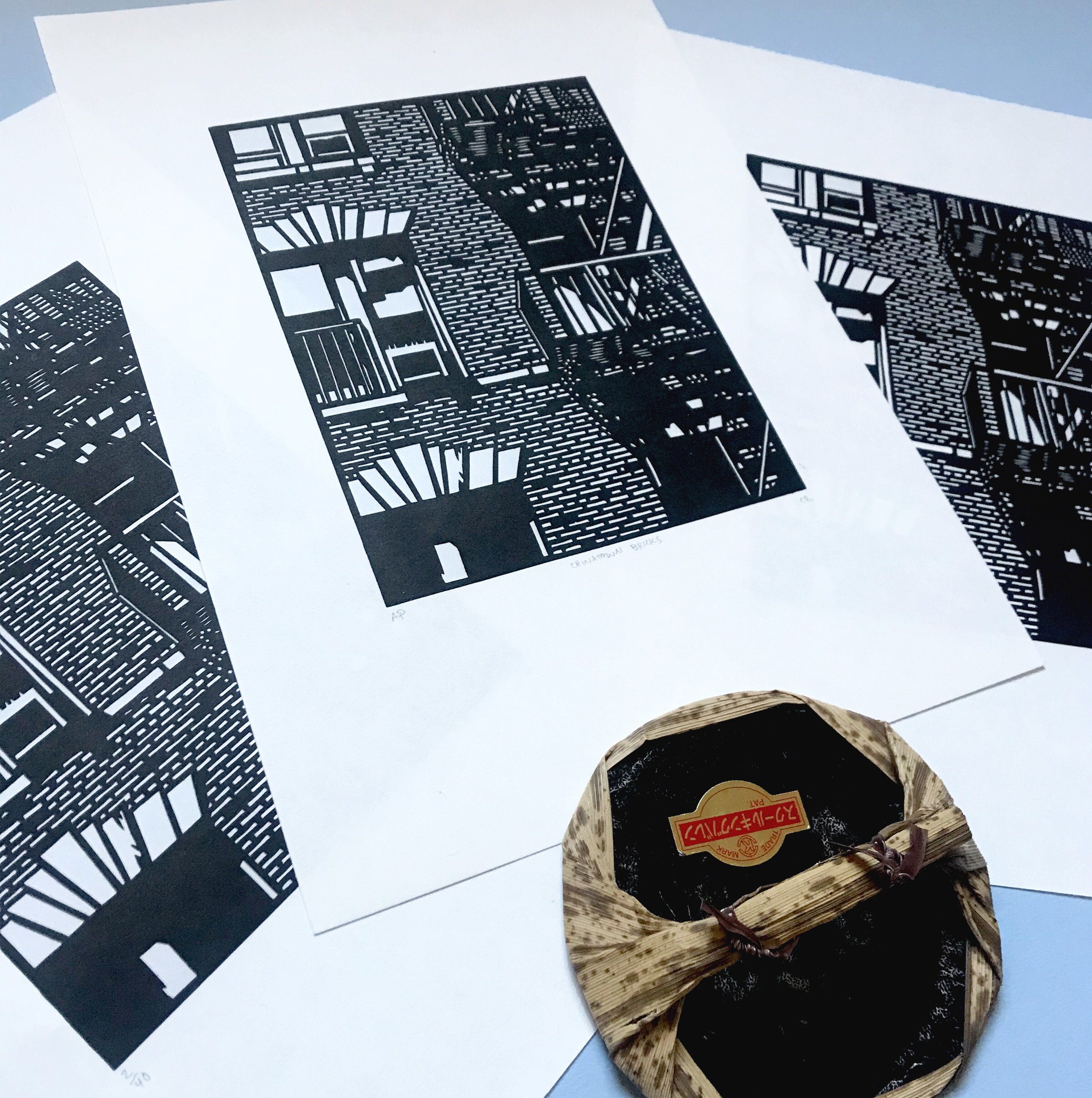 Limited Edition Linocut Print New York Titled 'chinatown Bricks ...