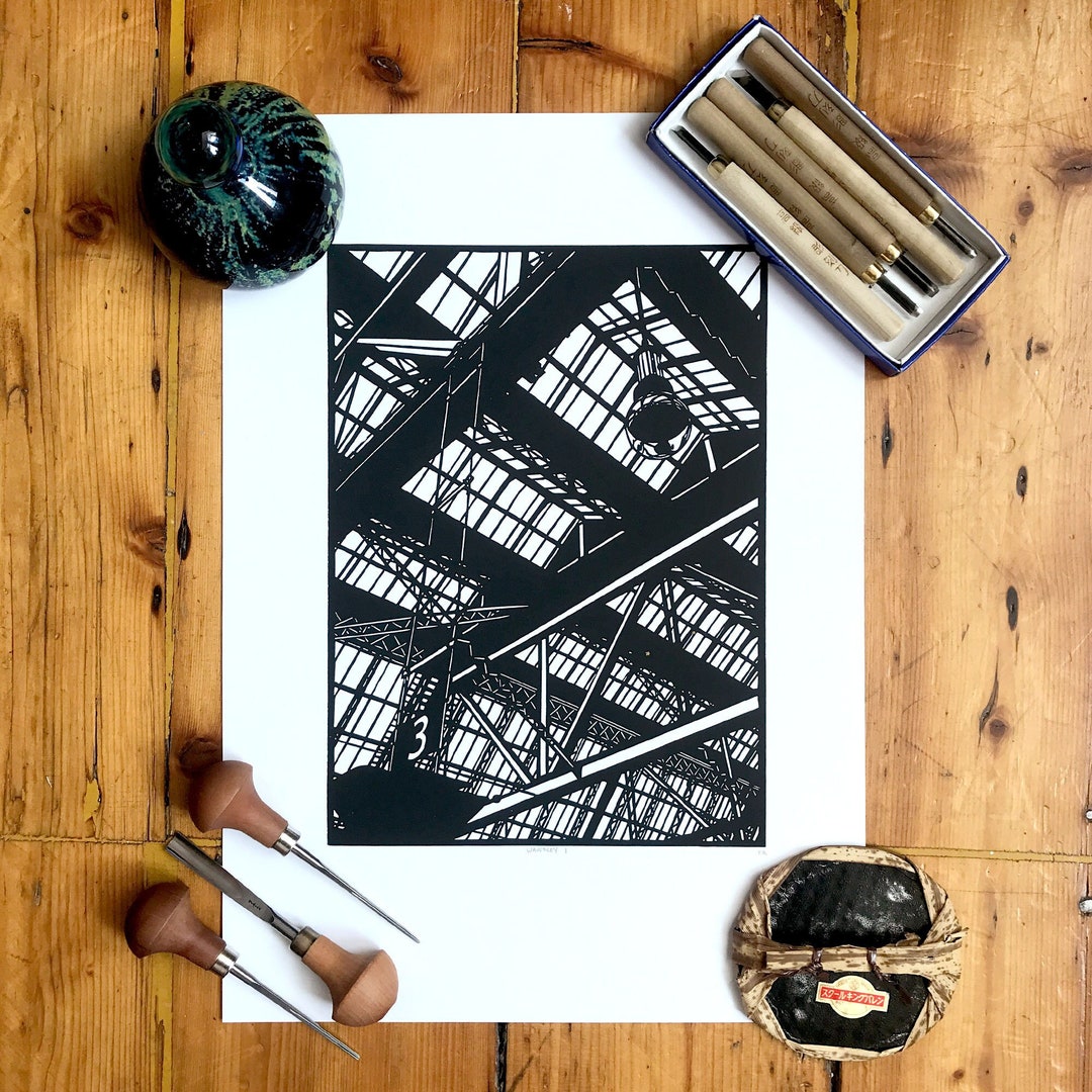 Linocut Print 'waverley 1'. Lino Artists Print of Edinburgh Waverley ...