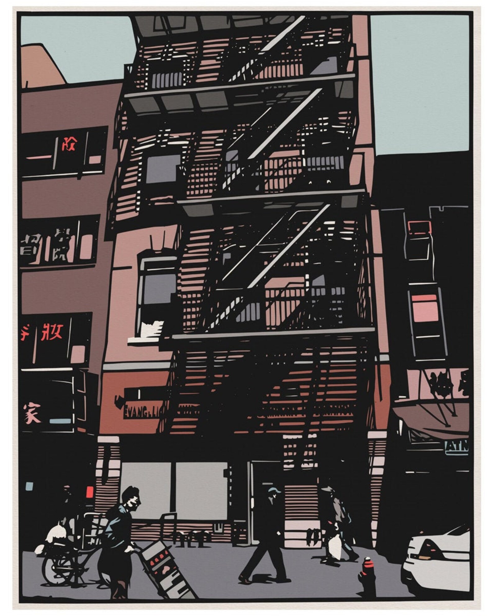 A3 Digital Colour Print Based on Papercut of Chinatown New York City ...