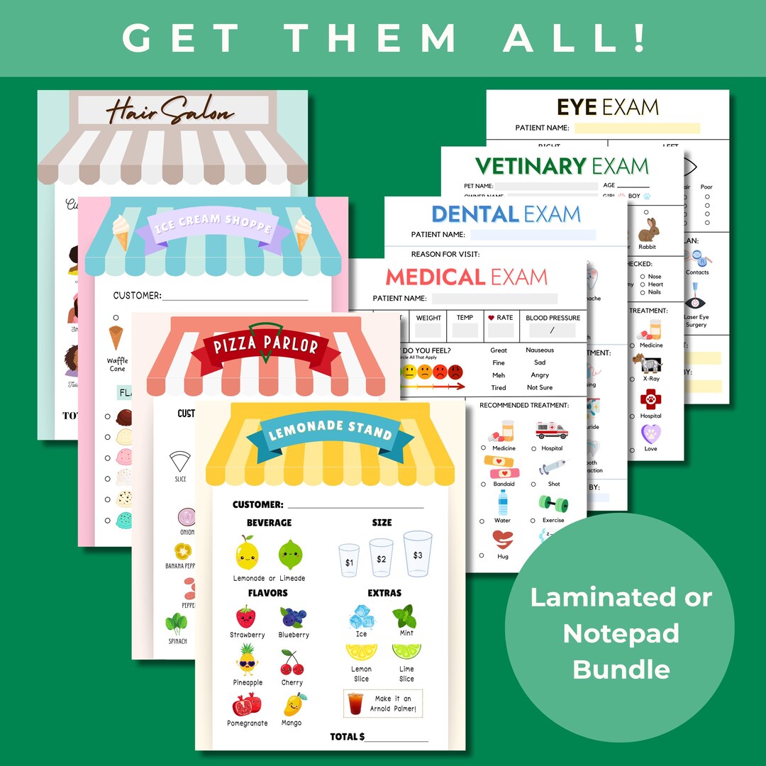 Pretend Play Notebook and Laminated Forms Bundle - Etsy