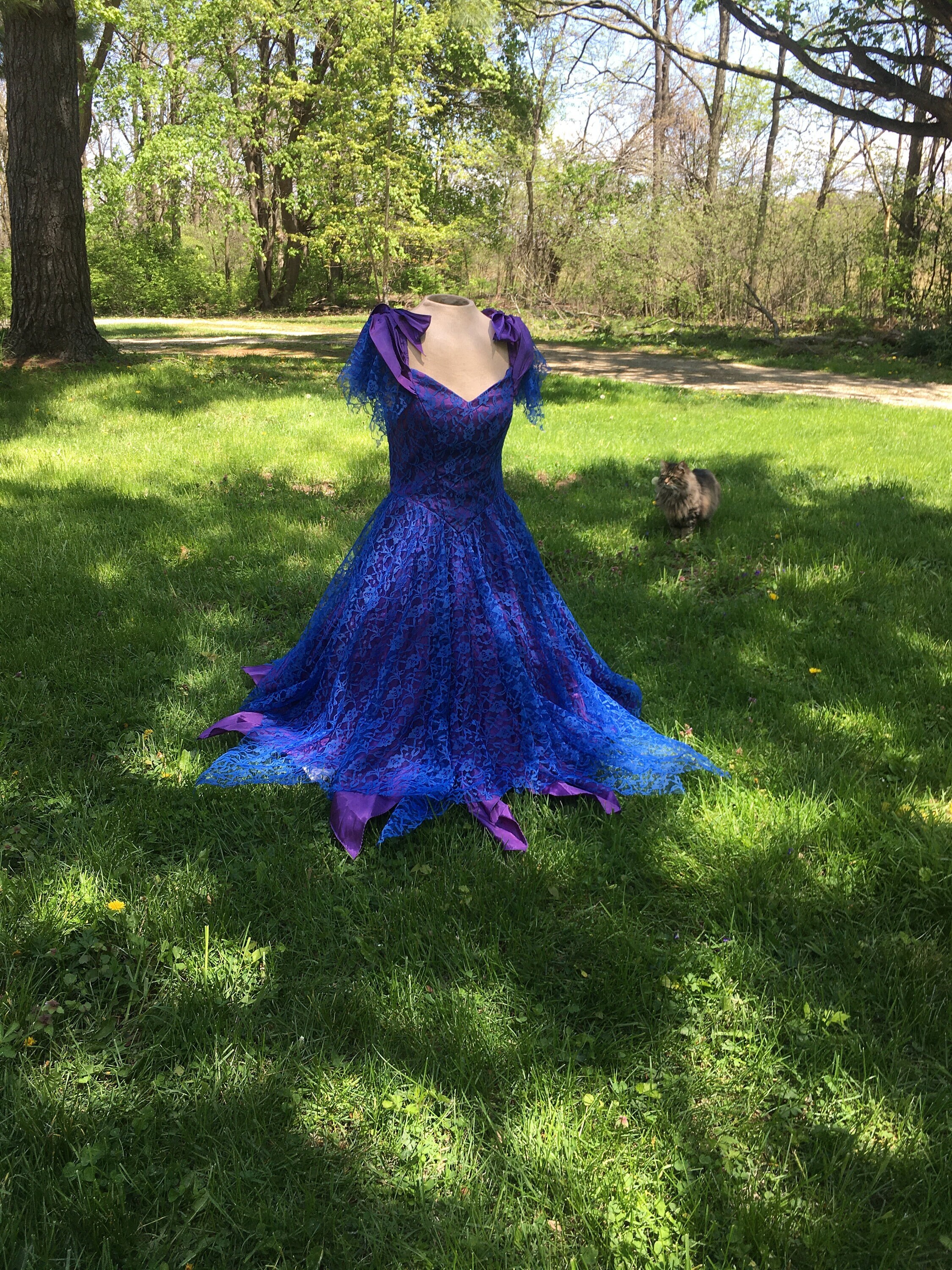 Vintage 60's Royal Blue/ Lilac Prom Dress. Lace Formal. Tea Length ...