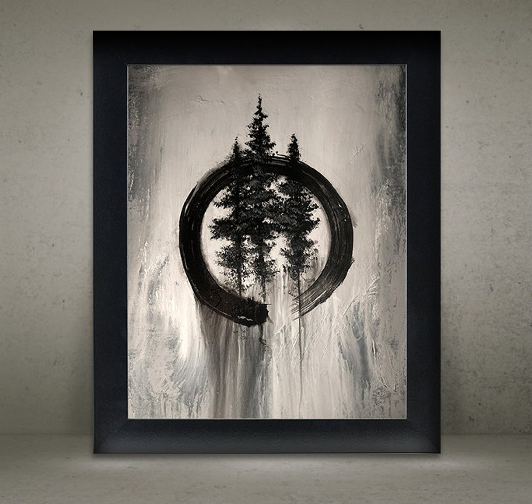 Zen Circle and Pine Trees Art Print - Enso Circle - Zen Brush Painting - Instant Download ...
