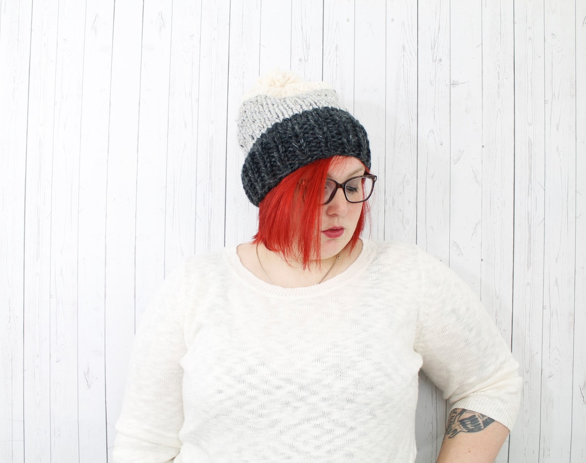 Knitting Pattern, Lindsey Hat, Color Block Knit Hat Pattern, Pom Pom ...