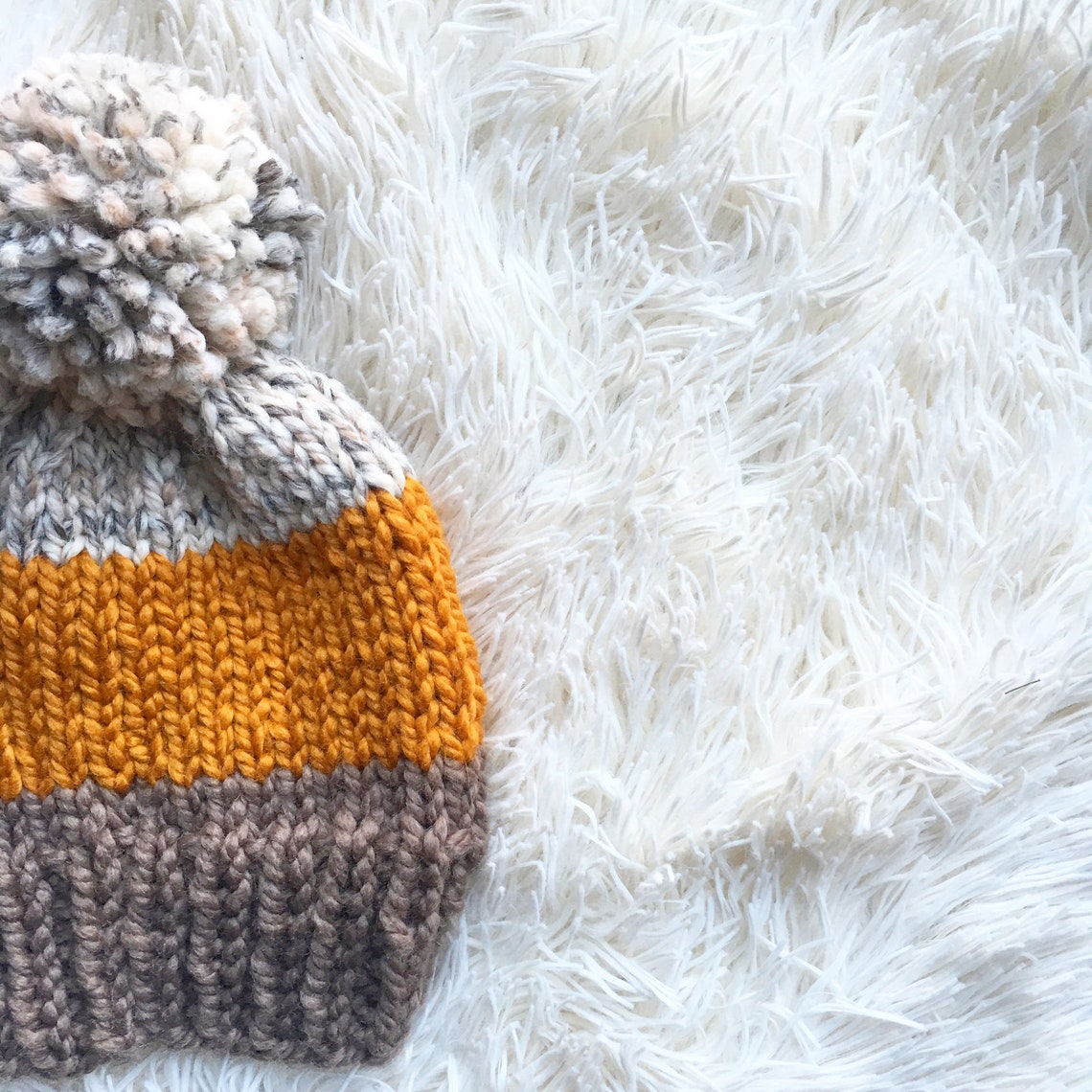 Knitting Pattern, Lindsey Hat, Color Block Knit Hat Pattern, Pom Pom ...