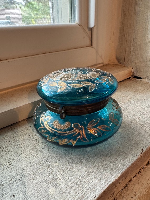 Moser Turquoise Enameled Glass Trinket Box - Gem