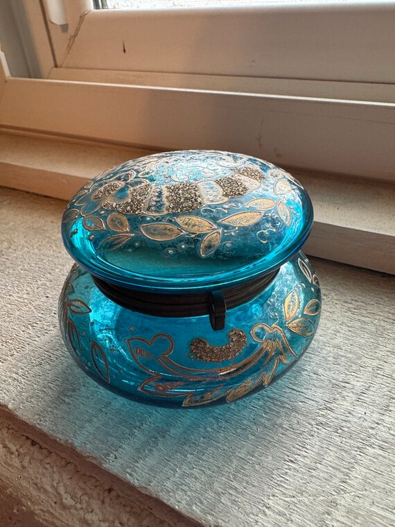 Moser Turquoise Enameled Glass Trinket Box - Gem