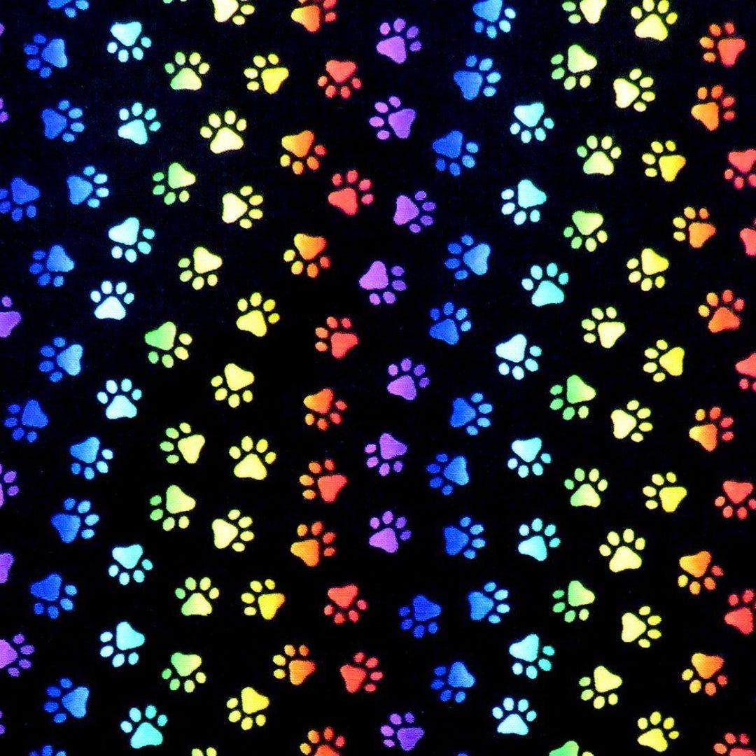 Rainbow Paws C8586 Black Neon Cat Paws by Timeless Treasures - Etsy