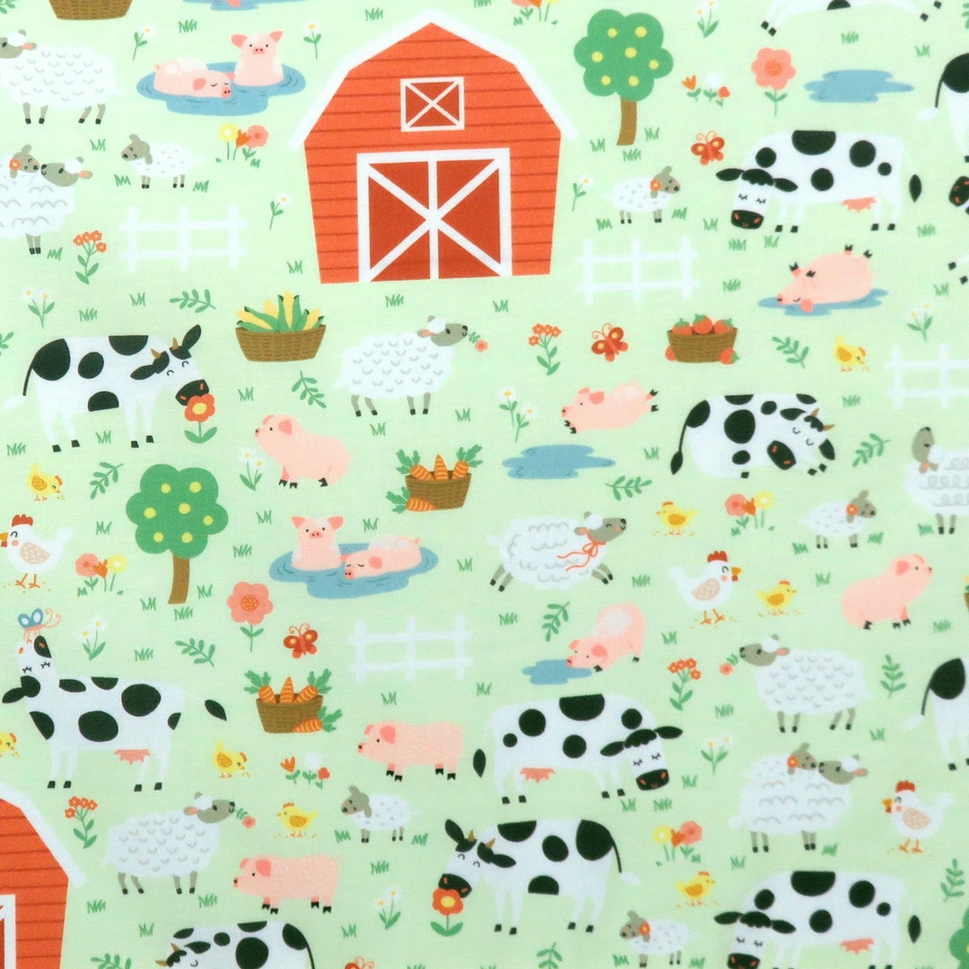 Cuddly Countryside Baby Farm Animals Green Robert Kaufman 10545 - Etsy