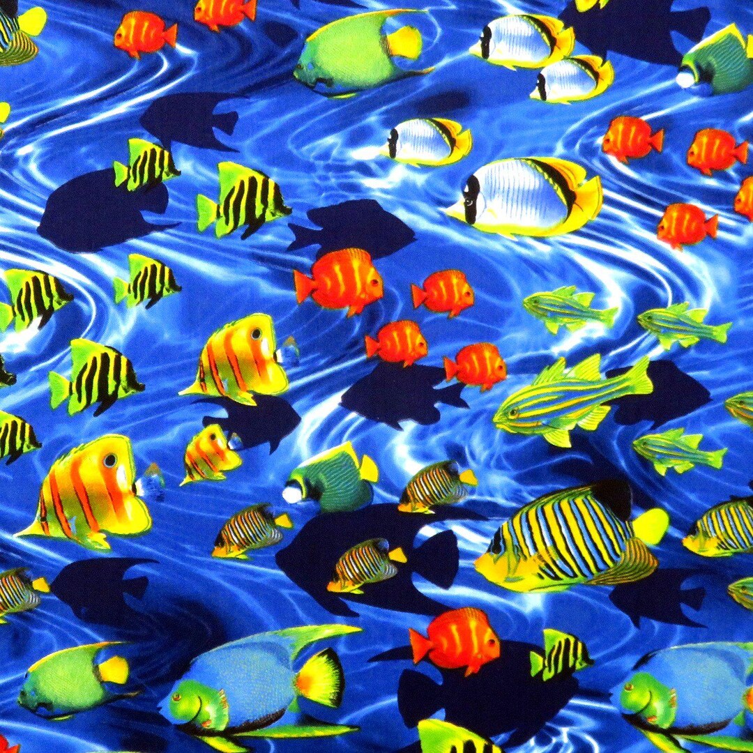 Underwater Odyssey 08441-55 Royal Blue Fish for Benartex - Etsy