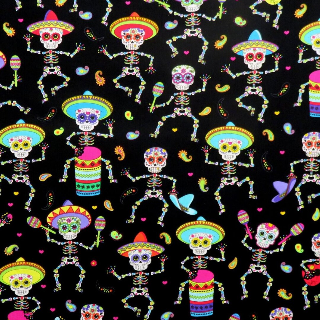 Dancing Day of the Dead C6538 Bright Sugar Skulls by Timeless Treasures ...