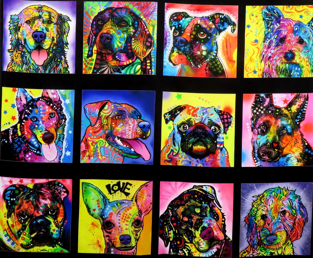 Doggie Daze 27957-J Large Dog Patches Black 12 Blocks 36 Panel QT ...