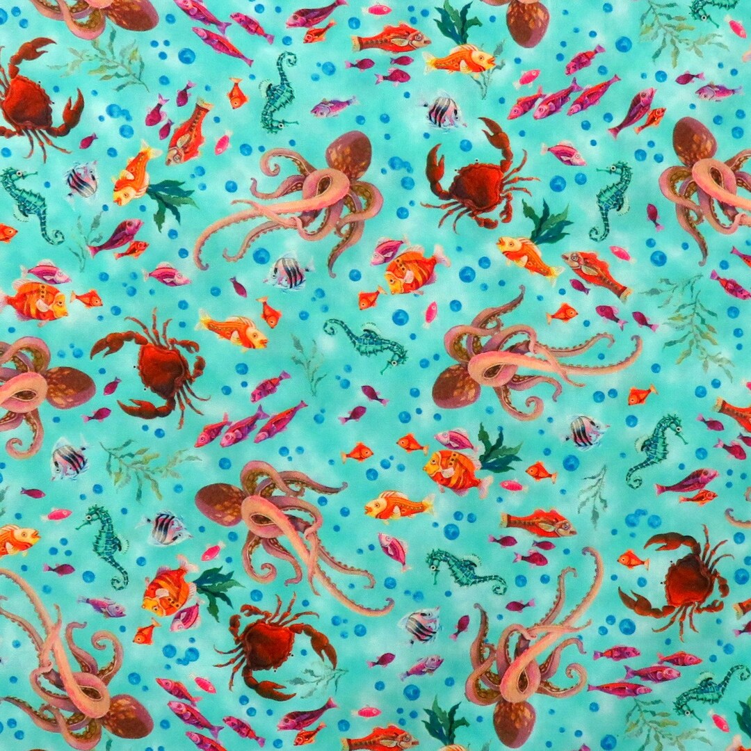 Sun & Sea 28678-Q Sea Life Aqua by David Galchutt for QT Fabrics - Etsy