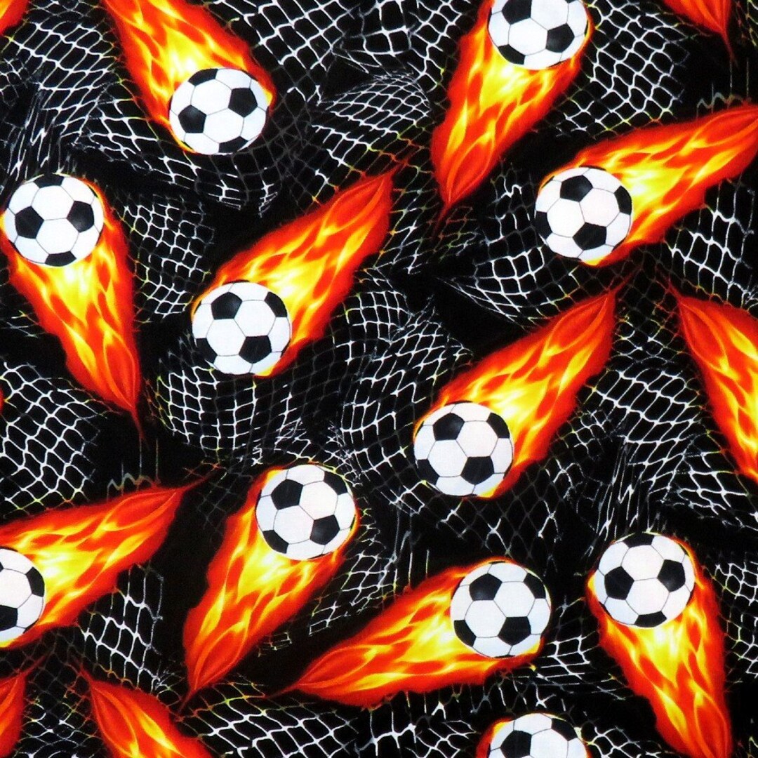 Goal Gail-c8047 Black Soccer Balls on Fire for Timeless Treasures - Etsy