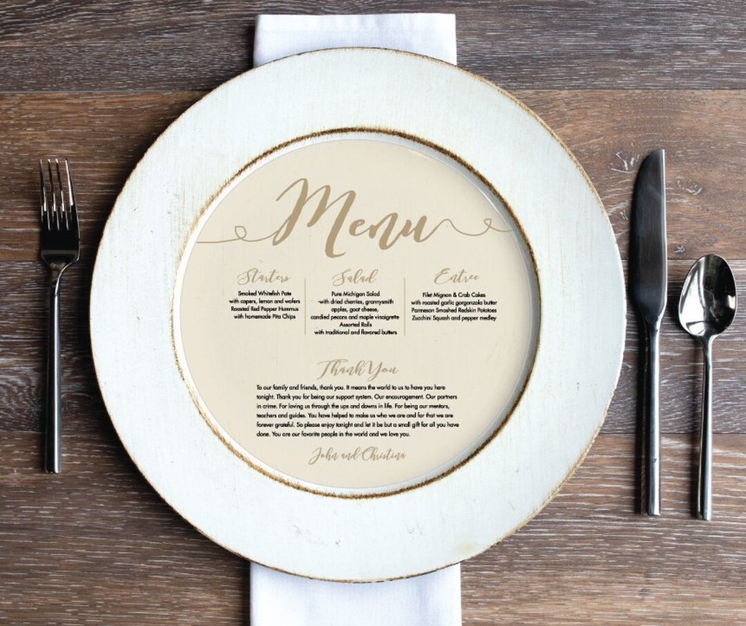 Printed Sample or Sets Custom Printed Menu That Fits on a Plate or ...