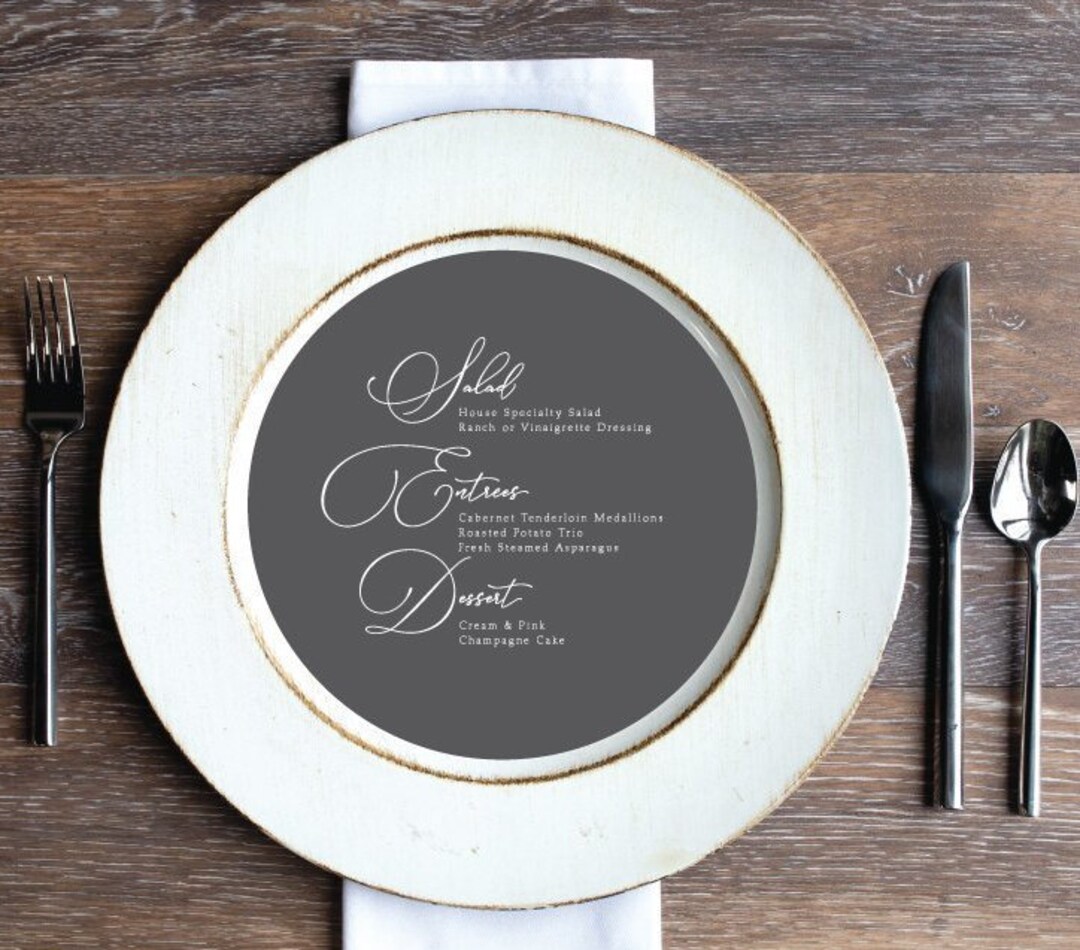Printed Sample or Sets of Custom Printed Black Script Menus That Fit on ...