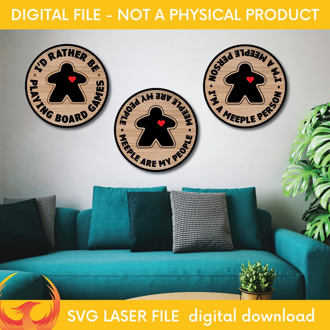 SVG Laser Cut Files, 3 Round Meeple Signs Bundle, Gaming Themed Decor ...