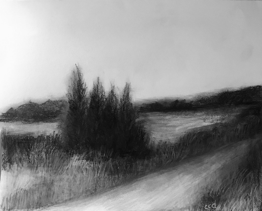 Original Landscape Charcoal Drawing, Wall Art 9 X 11 1/2 " - Etsy