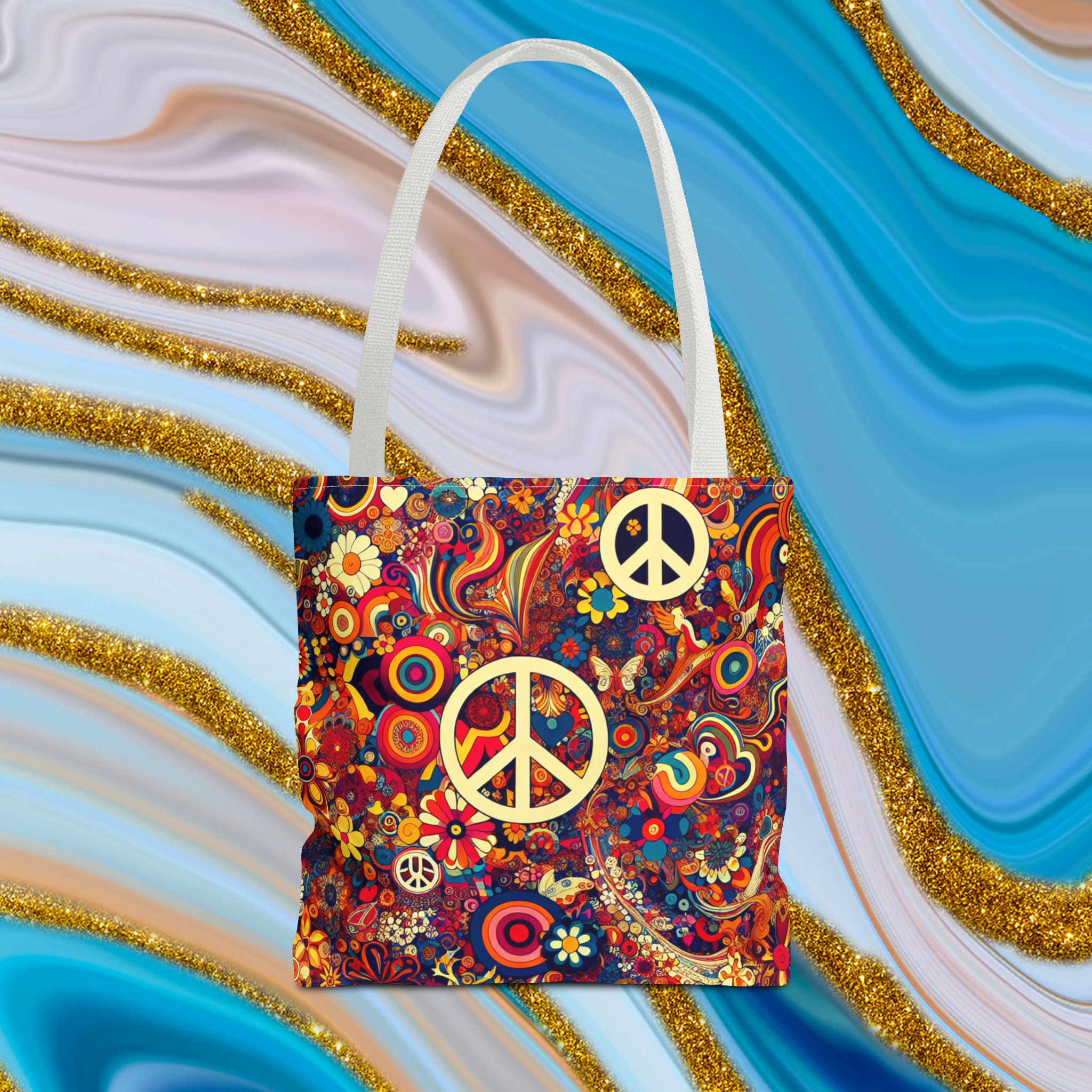 Groovy PEACE Tote Bag Retro Peace Sign Bag Flower Child Peace and Love ...