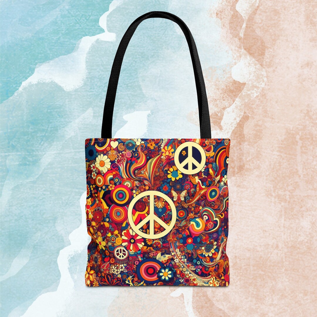 Groovy PEACE Tote Bag Retro Peace Sign Bag Flower Child Peace and Love ...