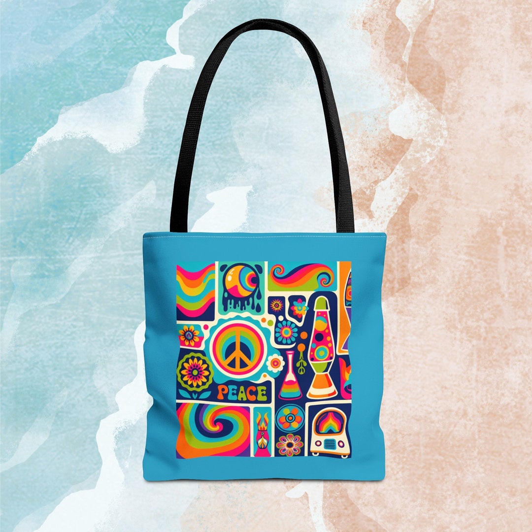 Retro PEACE Tote Bag Colorful Groovy Peace Bag Lava Lamp Flower Child ...