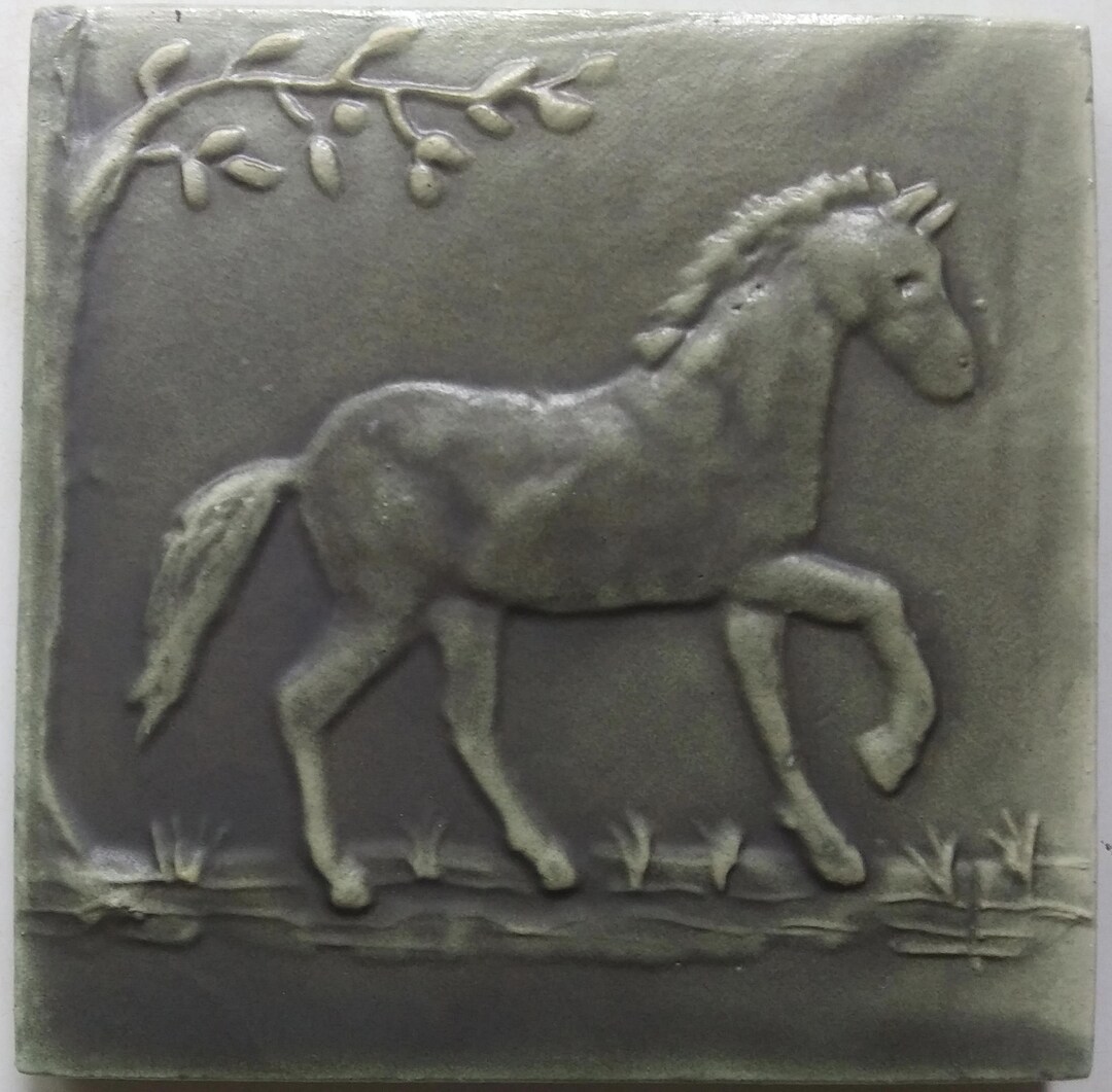 Young Horse With Tree Relief Tile - Etsy