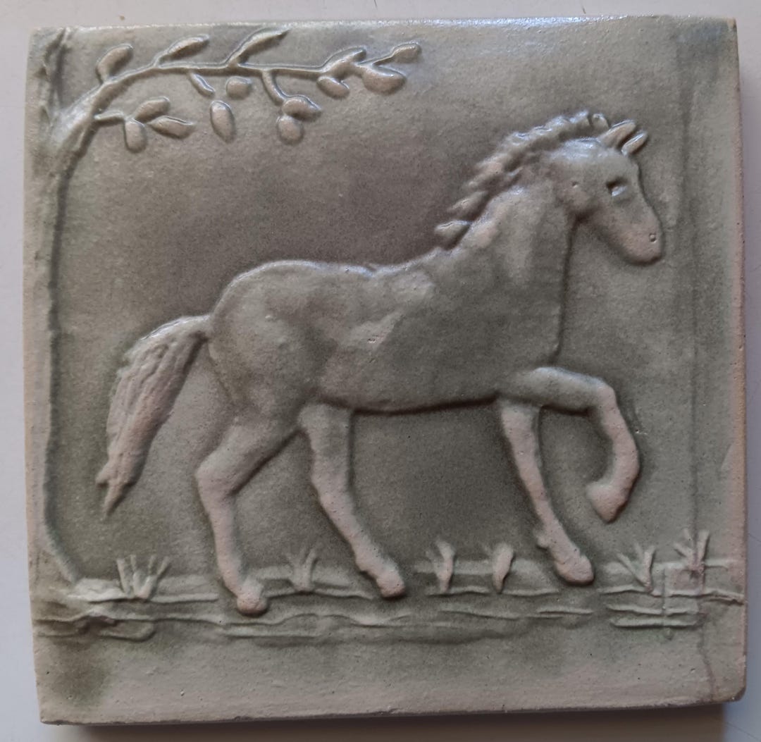 Young Horse With Tree - Relief Tile - Etsy