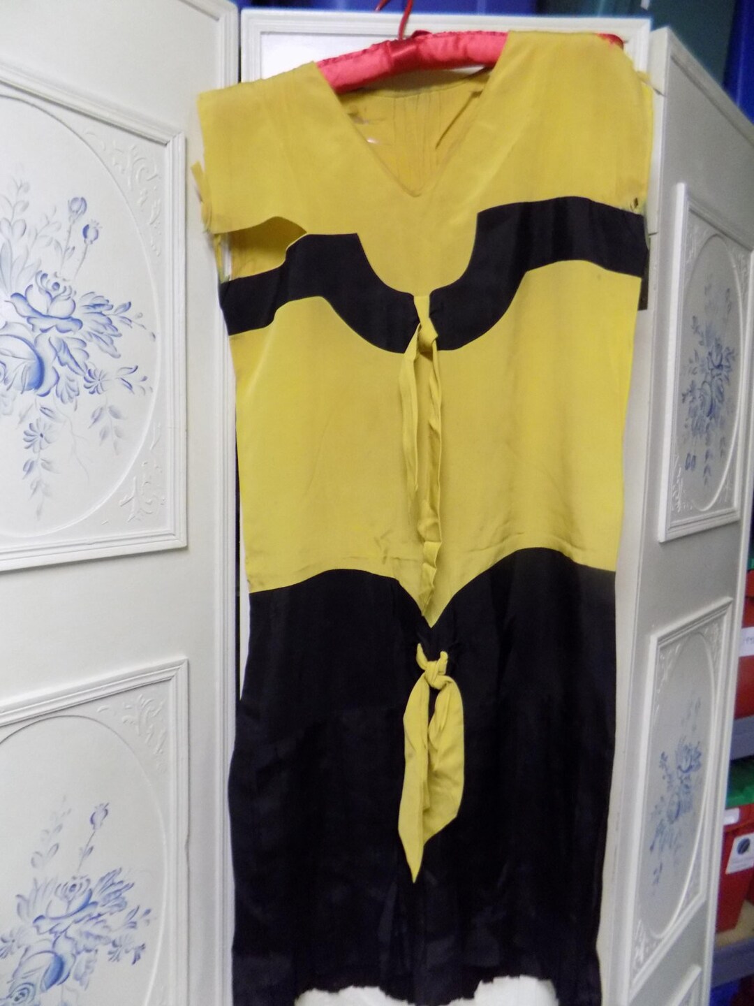 1920 Black and Yellow Dress With Jacket, Silk, Shattering, Use for ...