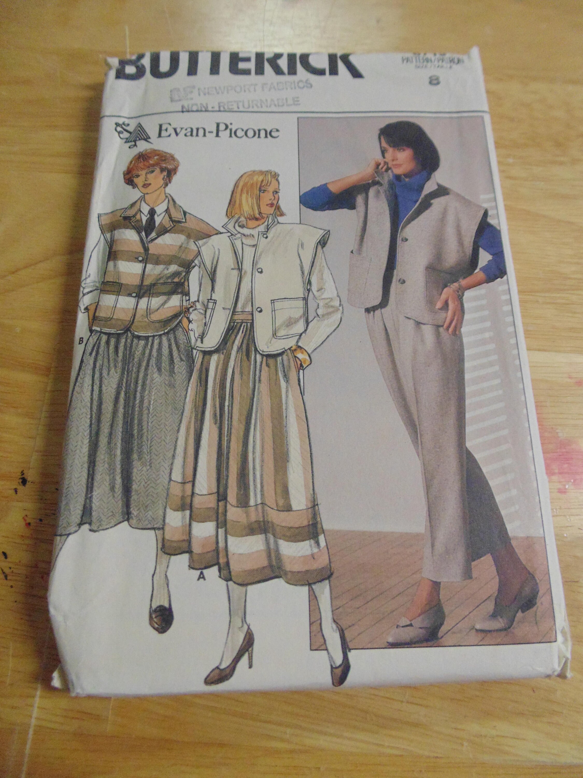 Butterick Designer Evan Picone Pattern 6719, Size 8, Vest, Skirt, Pants ...