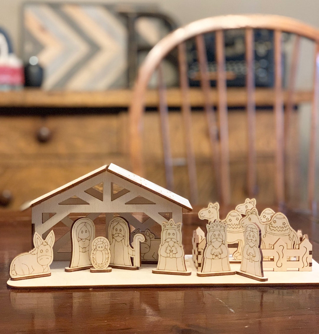 DIY Nativity Scene Kit - Unfinished Wood Christmas Craft - Paintable ...