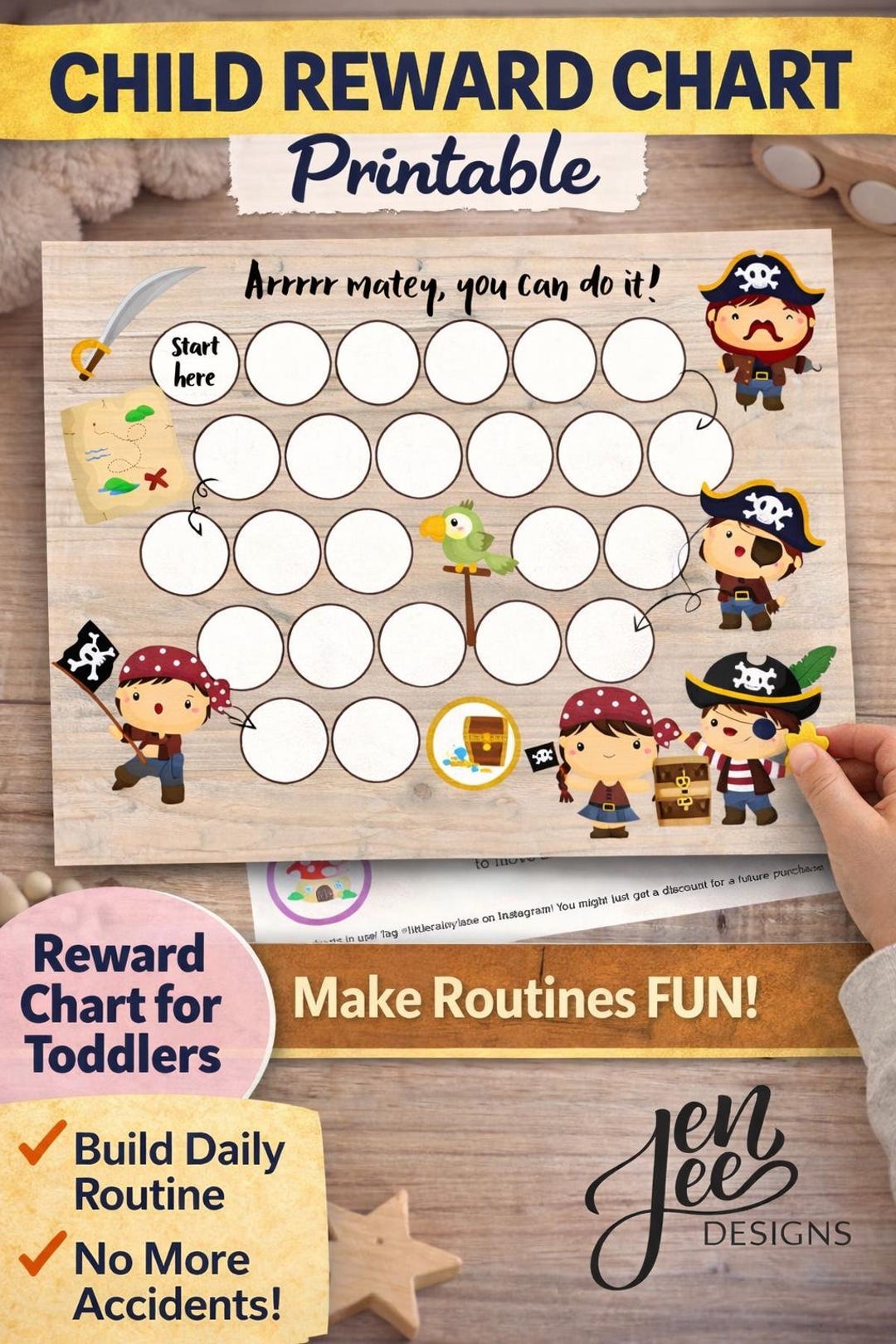 Pirate Kids Reward Chart – Printable Behavior Tracker (instant Download ...