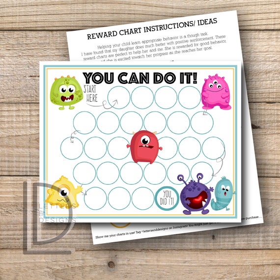 Reward Chart Monster Reward Chart Printable Instant - Etsy