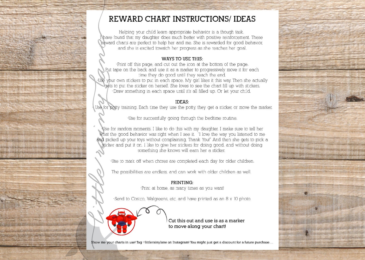 Kids Reward Chart big Hero 6 Reward Chart Printable | Etsy