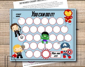 Super Hero Reward Chart Digital Download Printable Reward Chart Super ...