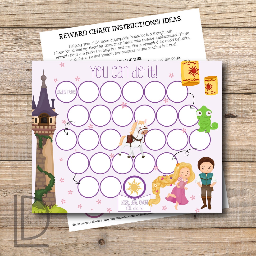 Rapunzel Kids Reward Chart – Printable Behavior Tracker (instant ...