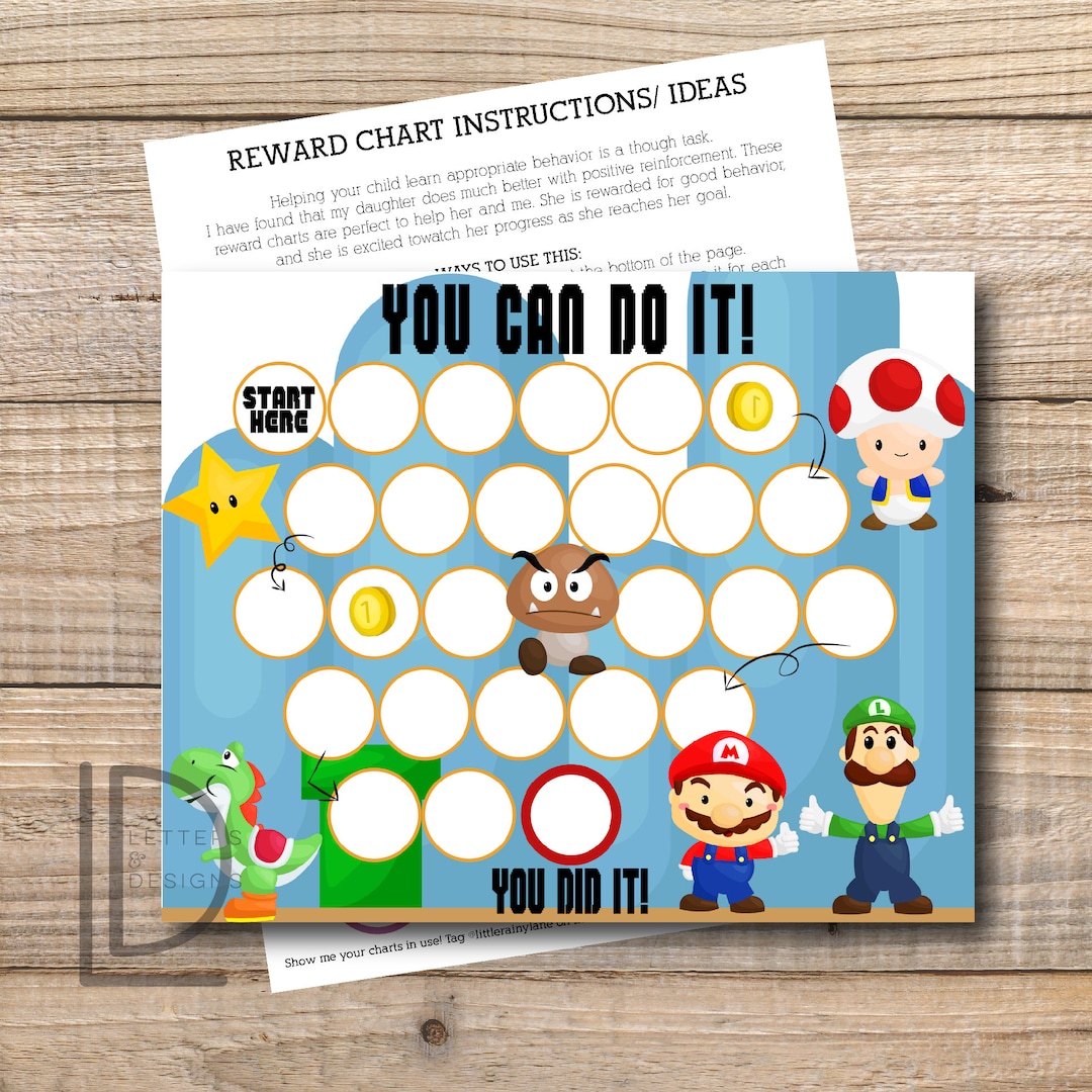 Kids Reward Chart - Mario Reward Chart - Printable - Instant Download ...