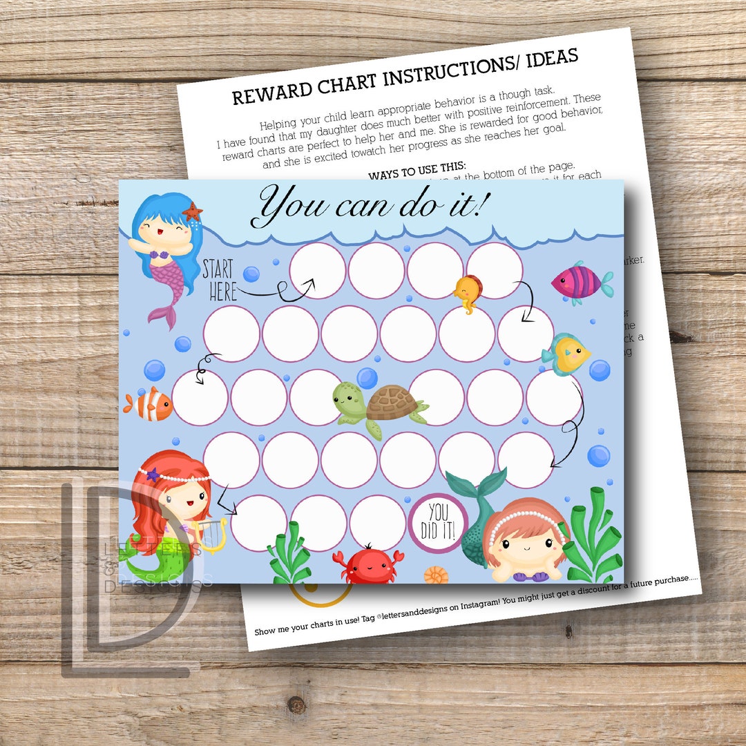 Reward Chart - Mermaid Reward Chart - Printable - Instant Download ...