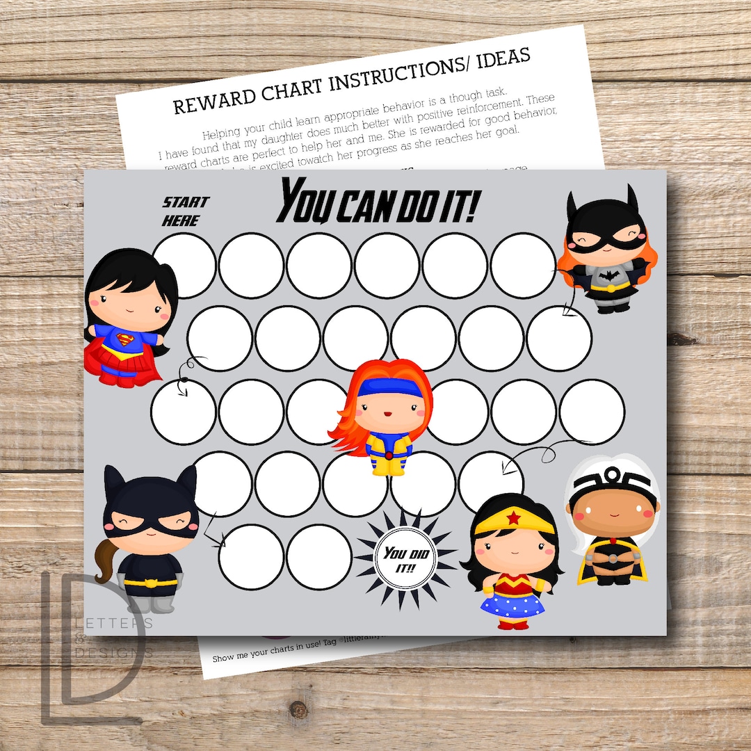 Kids Reward Chart - Girl Super Hero Reward Chart - Printable - Instant ...