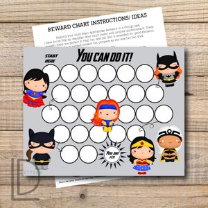 Kids Reward Chart - Girl Super Hero Reward Chart - Printable - Instant ...