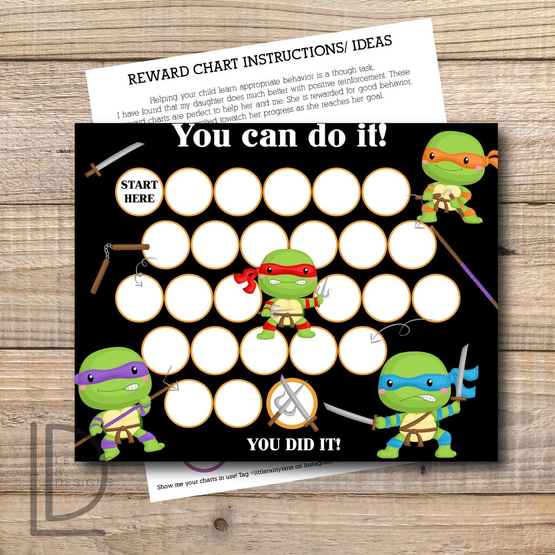 Kids Reward Chart Ninja Turtle Reward Chart Printable Instant Download ...