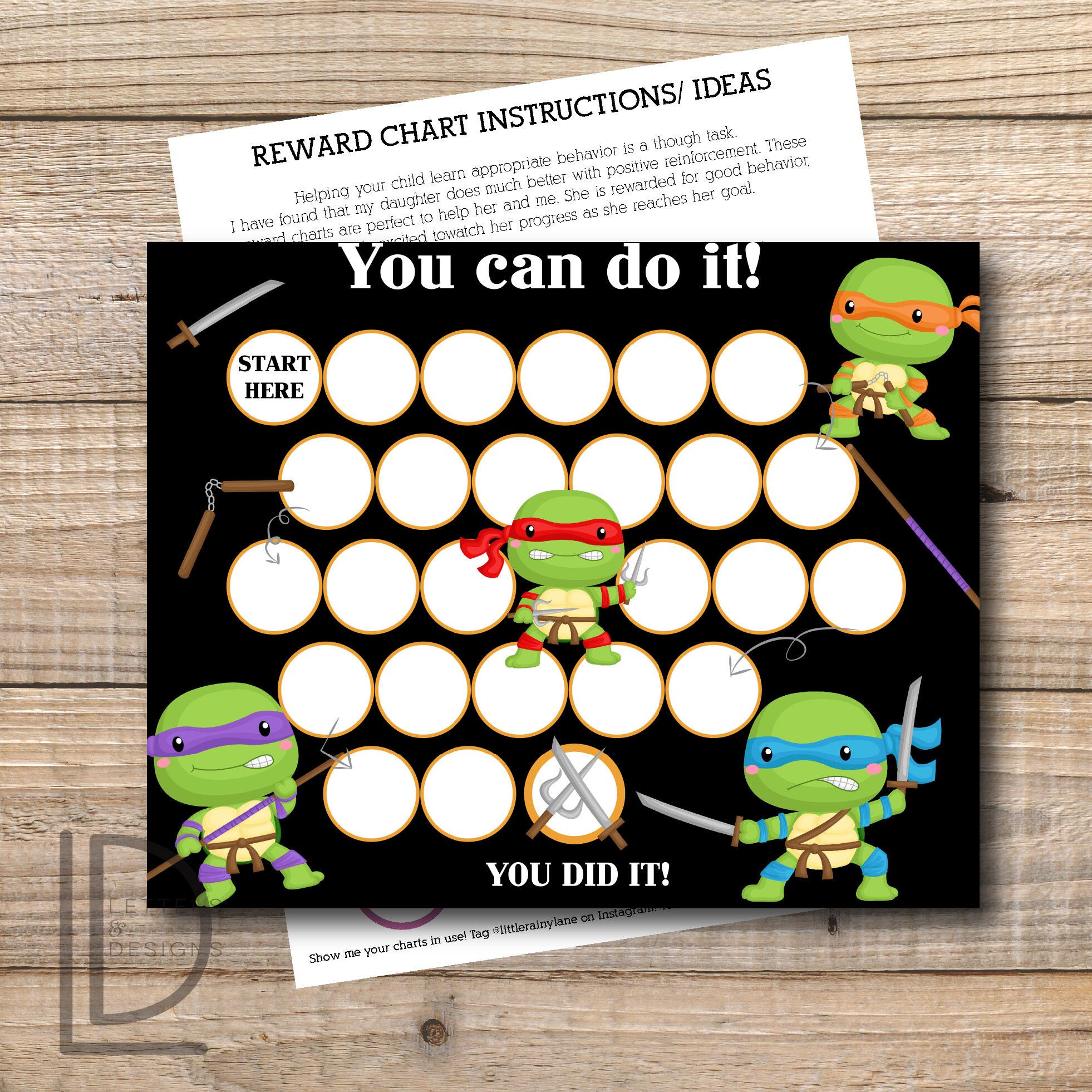 Kids Reward Chart Ninja Turtle Reward Chart Printable | Etsy