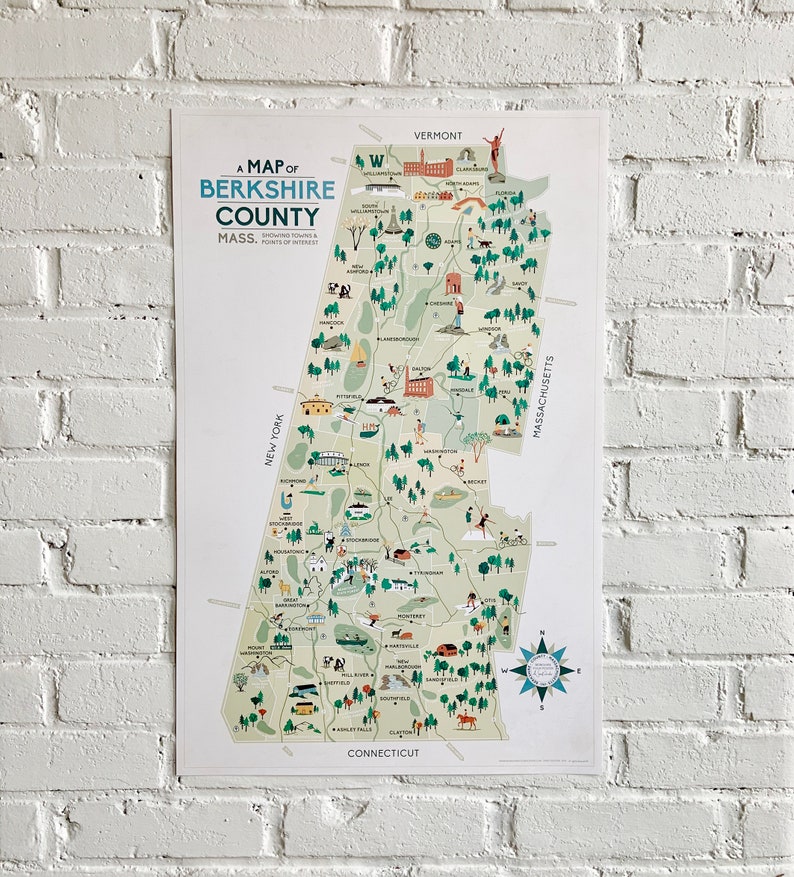 Map of the Berkshires Massachusetts - Etsy