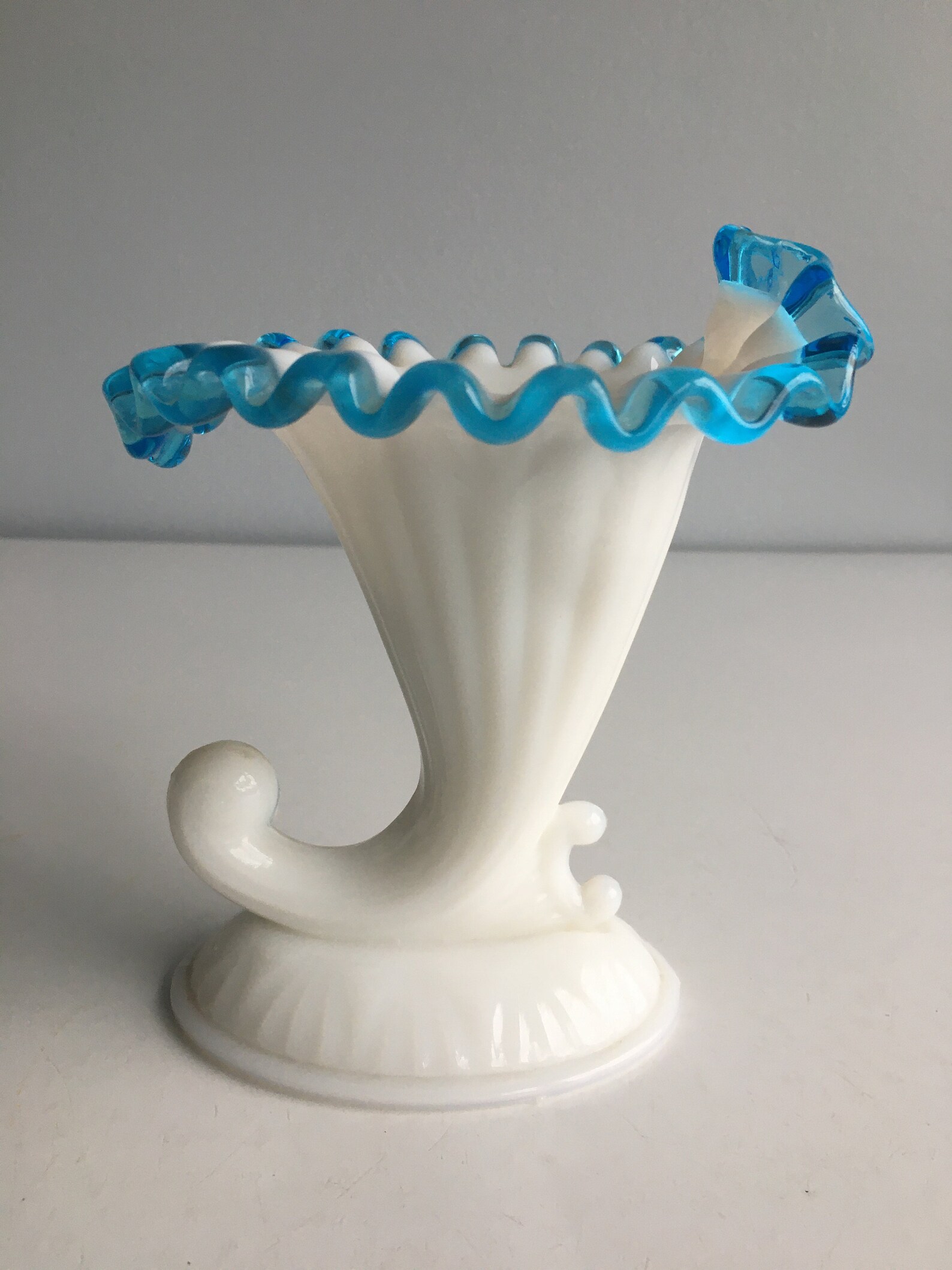 Vintage Fenton Cornucopia Aqua Crest Milk Glass Candlestick - Etsy