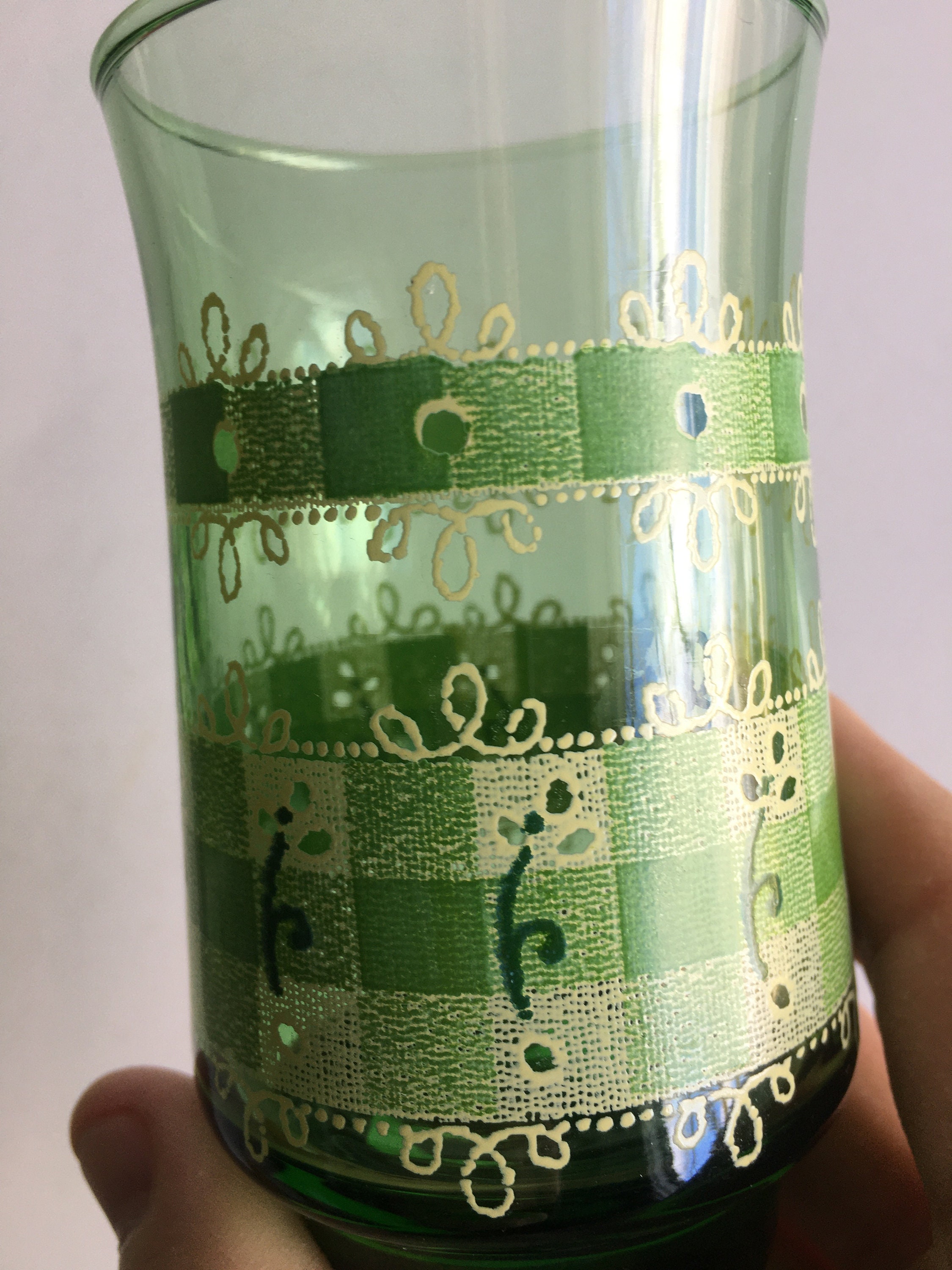 Vintage Green Checkered Drinking Glasses Set of 4 Glassware | Etsy
