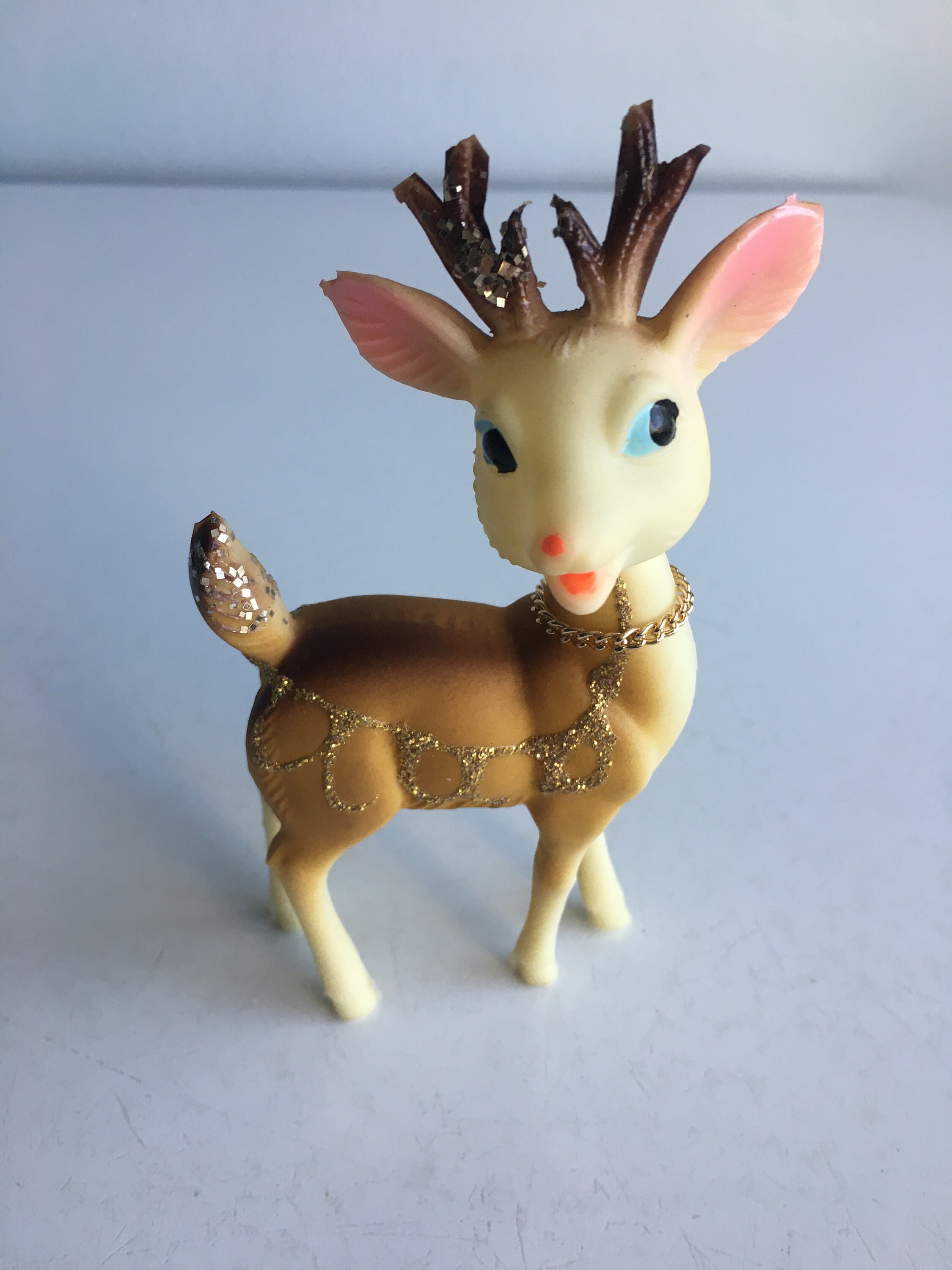 Vintage Reindeer Gold Glitter Antlers Blue Eyes Japan HTF - Etsy