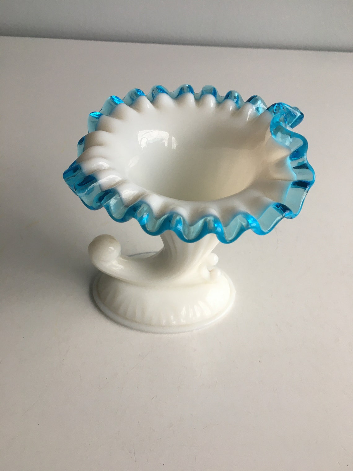 Vintage Fenton Cornucopia Aqua Crest Milk Glass Candlestick - Etsy