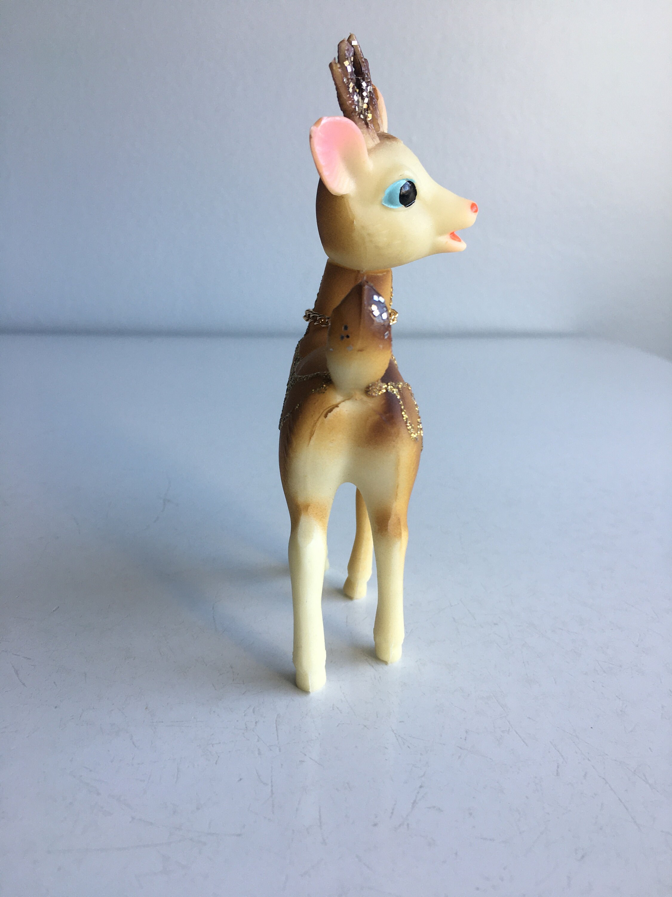 Vintage Reindeer Gold Glitter Antlers Blue Eyes Japan HTF - Etsy