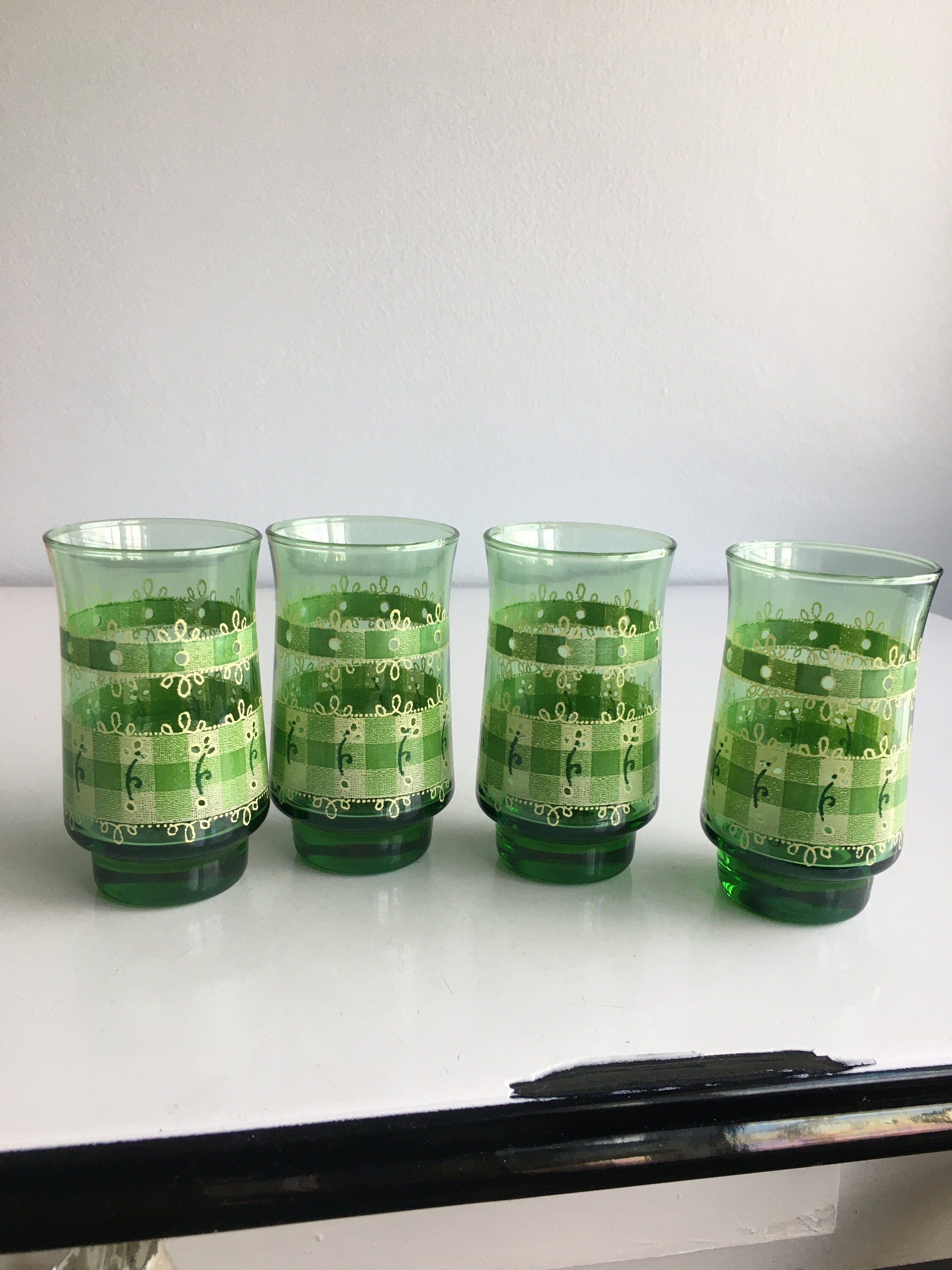 Vintage Green Checkered Drinking Glasses Set of 4 Glassware | Etsy