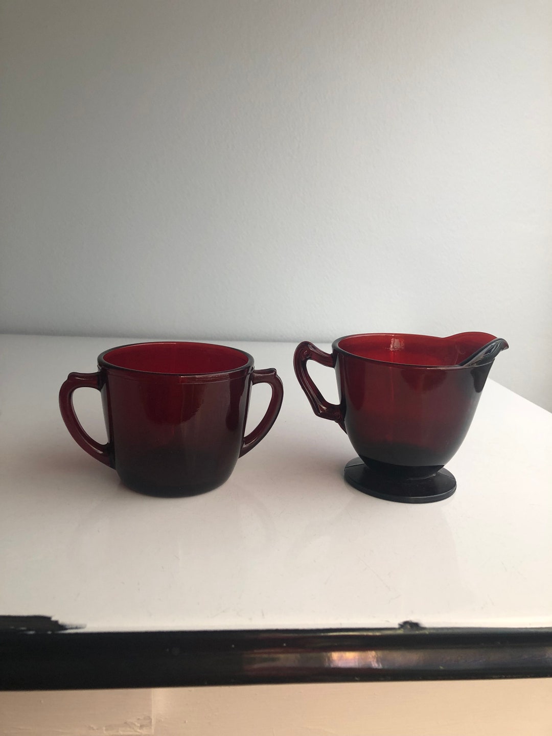 Vintage Anchor Hocking Royal Ruby Red Creamer and Sugar - Etsy