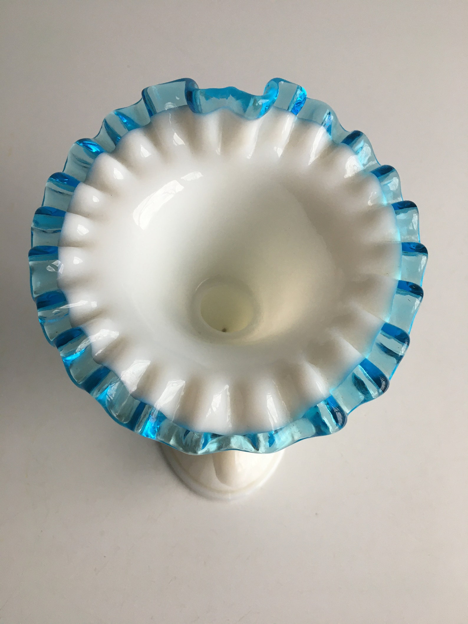 Vintage Fenton Cornucopia Aqua Crest Milk Glass Candlestick - Etsy