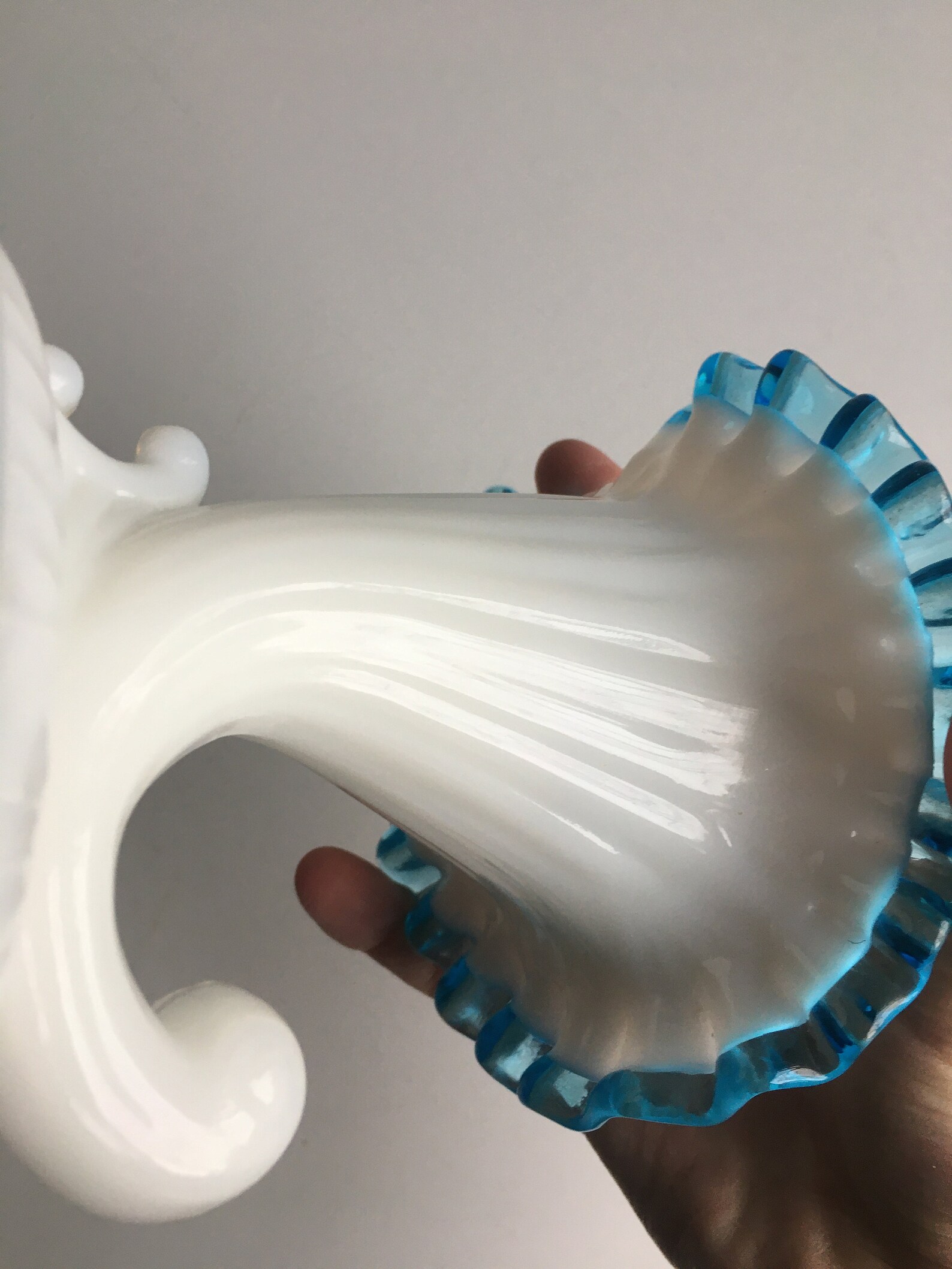 Vintage Fenton Cornucopia Aqua Crest Milk Glass Candlestick - Etsy